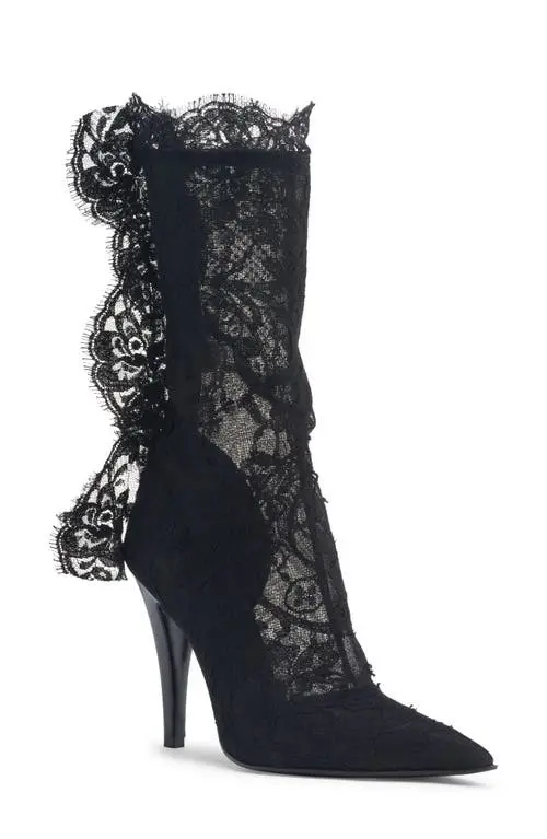 Alexander McQueen Pointed Toe Lace Boots - Black
