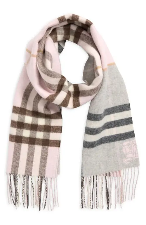Burberry Jacquard Check Double Face Cashmere Fringe Scarf - Bow Pink/mitten Grey