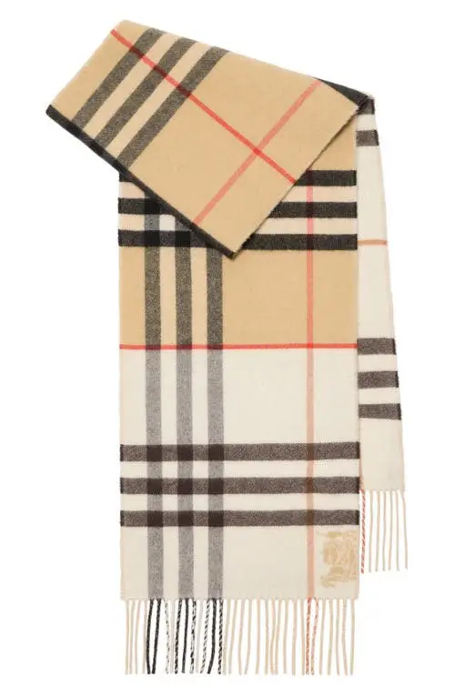 Burberry Jacquard Check Double Face Cashmere Fringe Scarf - Sand/pebble White