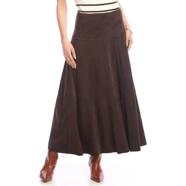 Karen Kane Faux Suede A-line Maxi Skirt - Brown