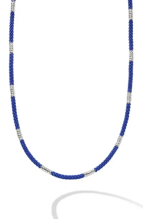 Lagos Silver Station Matte Caviar Beaded Ceramic Necklace - Blue