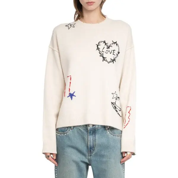 Zadig&Voltaire Markus Heart Cashmere Sweater - Ecru