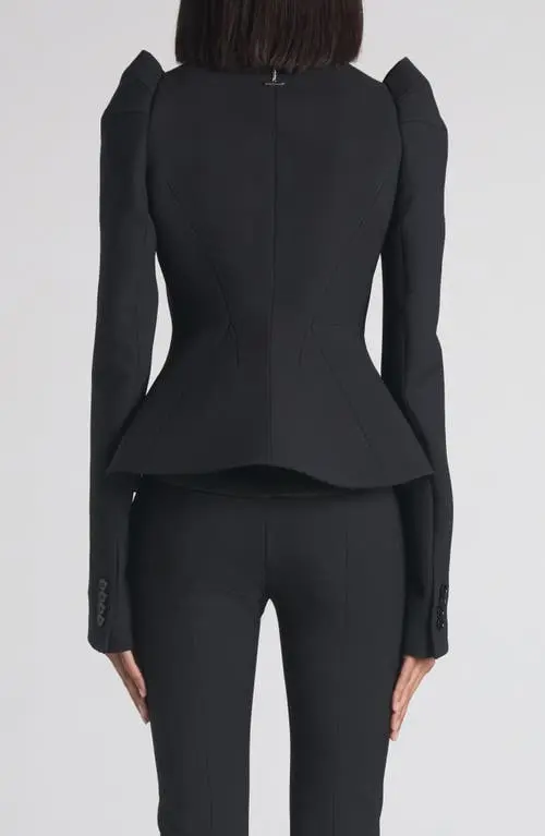 Alexander McQueen Pleated Puff Shoulder Wool Crop Jacket
