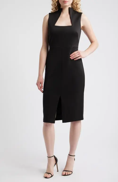 Vince Camuto Laser Cut Scuba Crepe Sheath Dress - Black