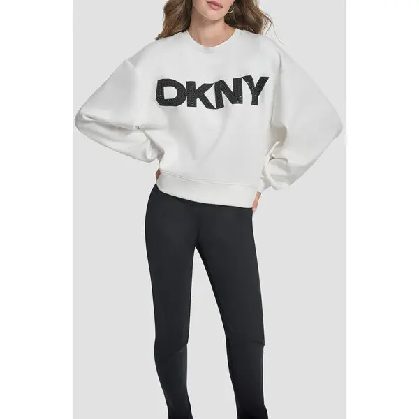 Dkny Embellished Logo Scuba Sweatshirt - Ivory