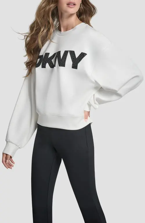 Dkny Embellished Logo Scuba Sweatshirt - Ivory