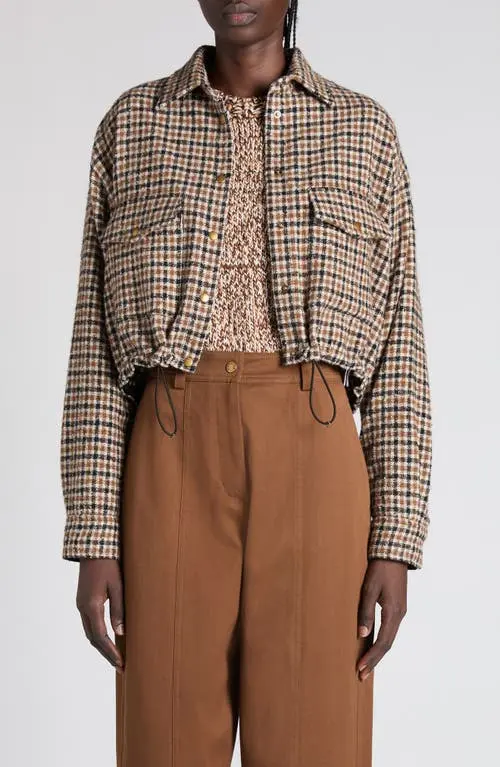 Moncler Houndstooth Wool Blend Blouson Jacket