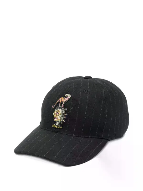 Isabel Benenato Pinstripe Embroidered Baseball Cap - Black