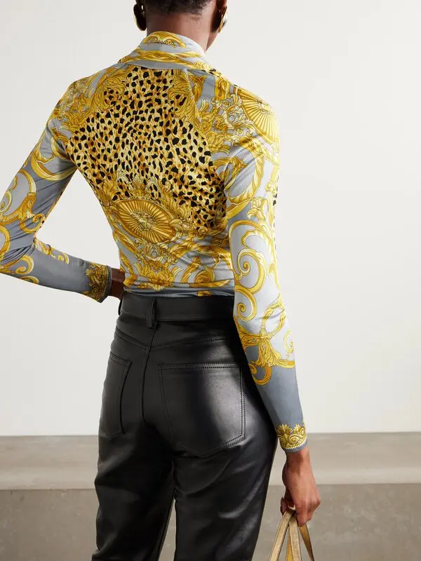 Versace Draped Printed Satin-jersey Bodysuit