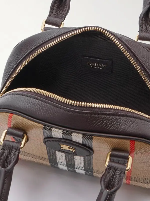 Burberry Mini Leather-trimmed Checked Coated-canvas Top Handle Bag