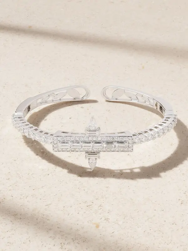 Yeprem 18-karat White Gold Diamond Bangle - Silver