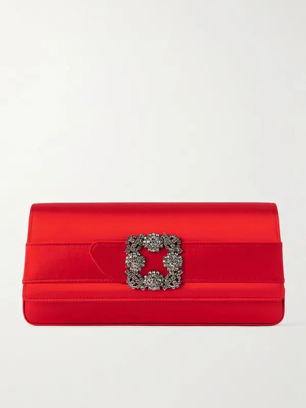 Manolo Blahnik Gothisi Crystal-embellished Satin Clutch - Red