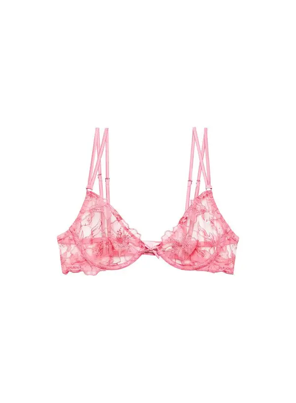 FLEUR DU MAL Harper Embroidery Demi Bra - Pink Cadillac