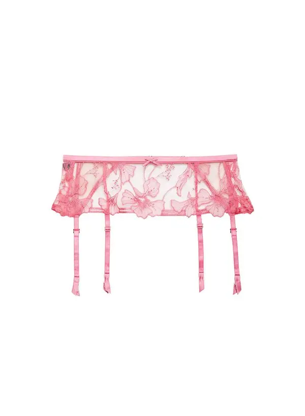 Fleur Du Mal Harper Embroidery Garter Belt - Pink Cadillac