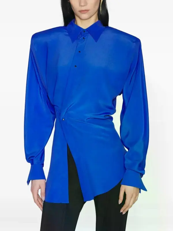 MUGLER Padded-shoulder Gathered Shirt