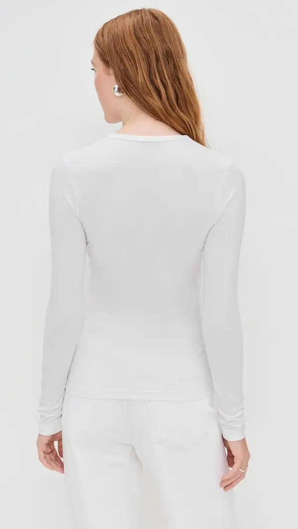 JAMES PERSE Stretch Rib Double Front Deep V Tee - White