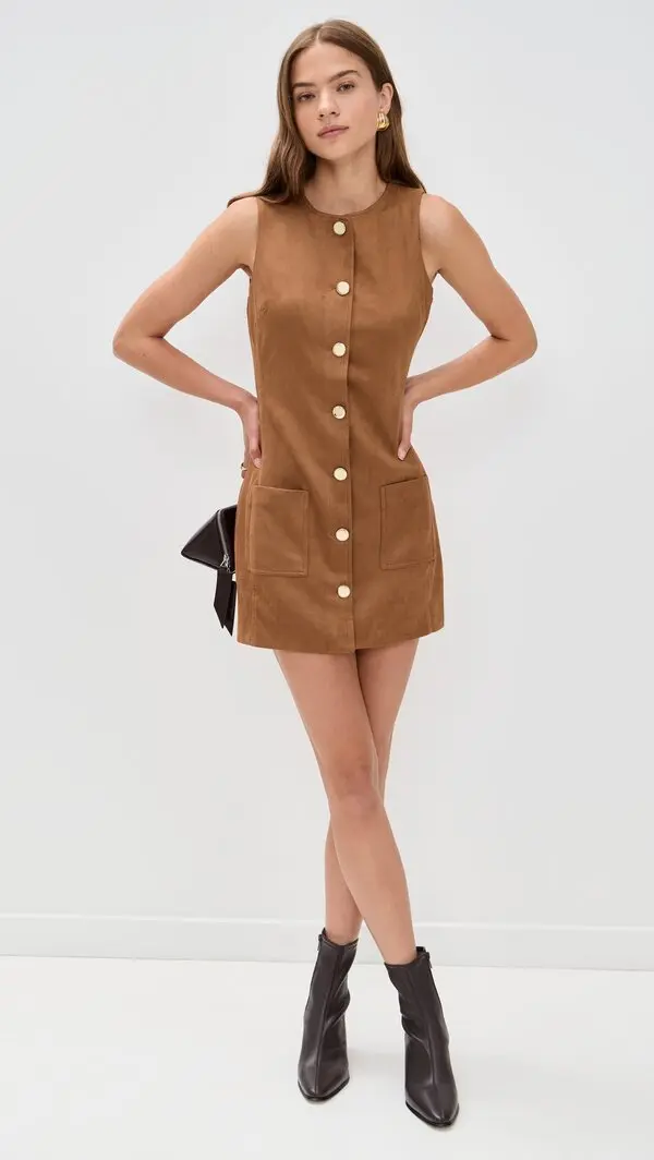 Endless Rose Faux Suede Buttoned Mini Dress