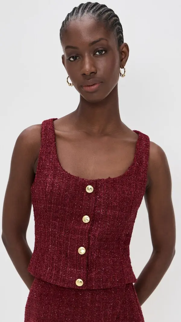 Endless Rose Tweed Scoop Neck Buttoned Top