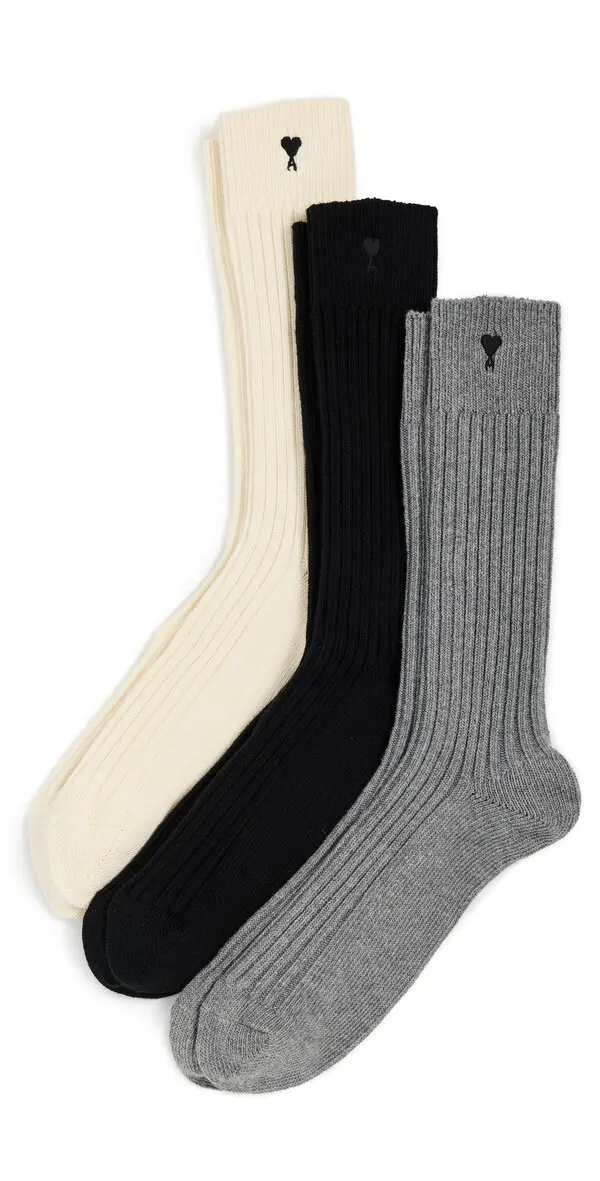 Ami Cotton Socks Set - Ecru/gris/noir