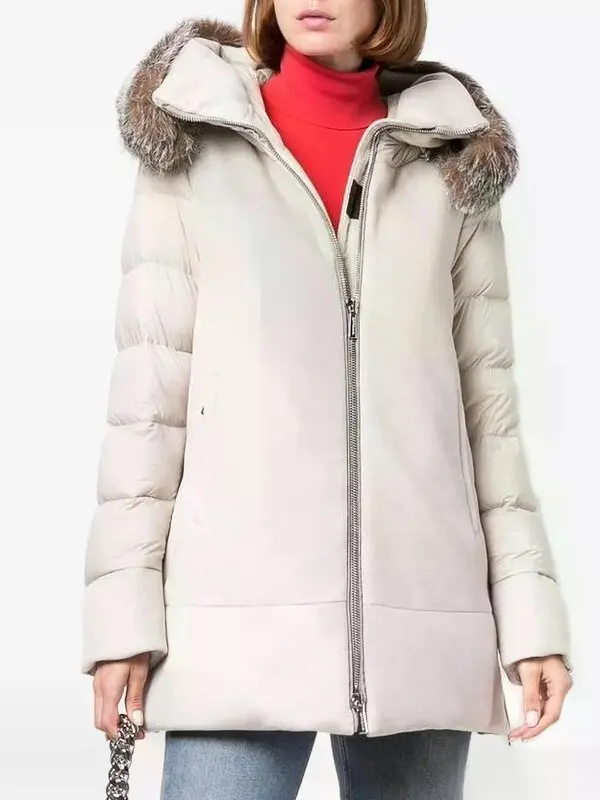 MOORER Padded Jacket With Fur-trimmed Hood - Neutrals