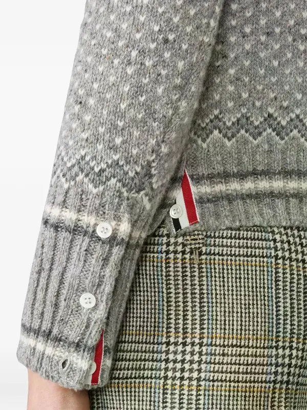 Thom Browne Fair Isle Jacquard Donegal Cropped Cardigan - Grey