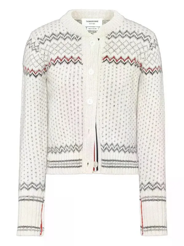 Thom Browne Fairisle Donegal Knitted Cropped Cardigan - White