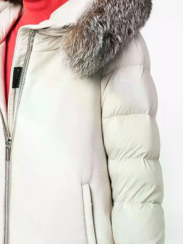 MOORER Padded Jacket With Fur Trim Hood