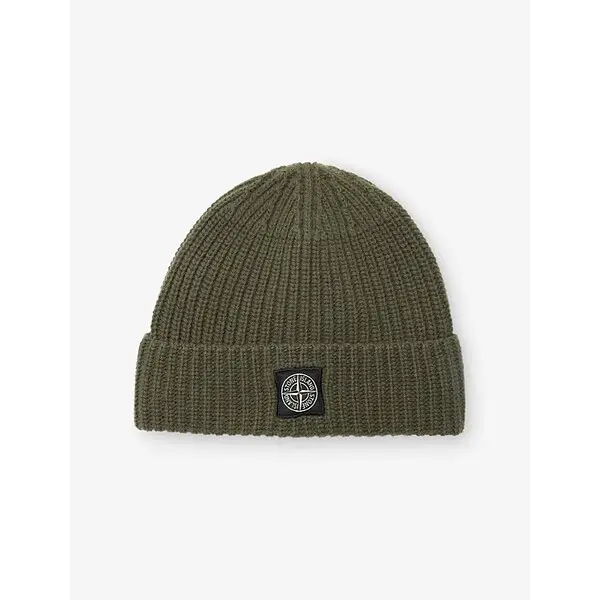 Stone Island Brand-patch Ribbed Wool Beanie - Green
