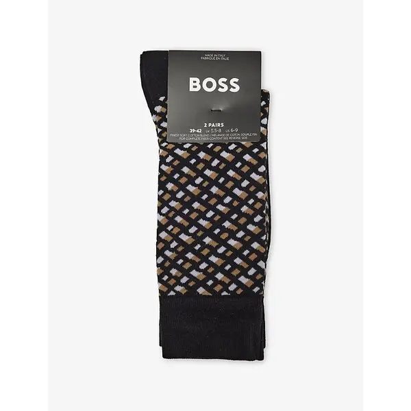 Hugo Boss Pack Of Two Stretch-cotton Blend Ankle Socks - Black