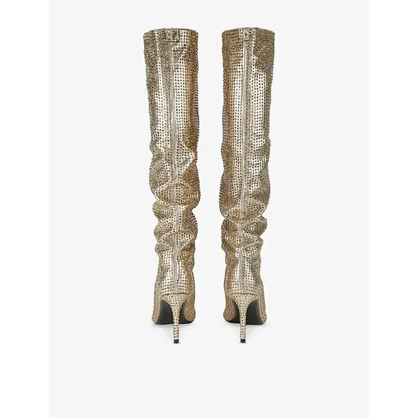Carvela Amore Crystal-Embellished Heeled Knee-High Boots Bronze
