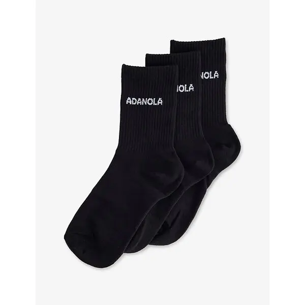 ADANOLA Logo-intarsia Ribbed Cotton-blend Socks Pack Of Three - Black