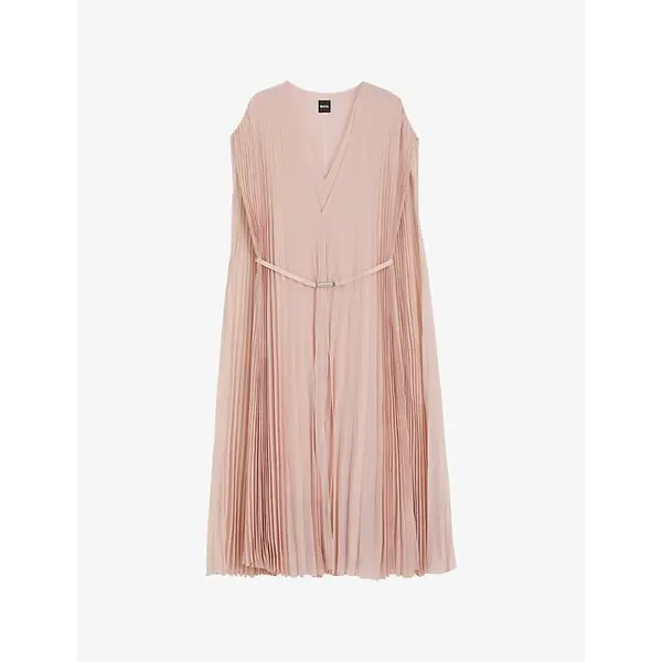 BOSS Pleated Belted Woven Midi Dress - Open Purple
