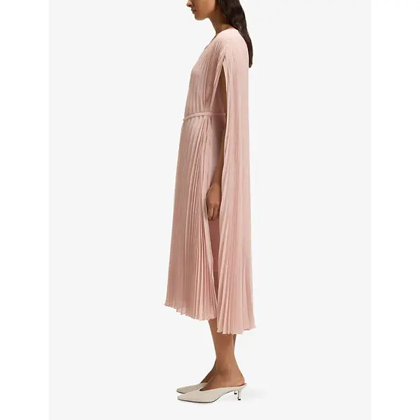 BOSS Pleated Belted Woven Midi Dress - Open Purple