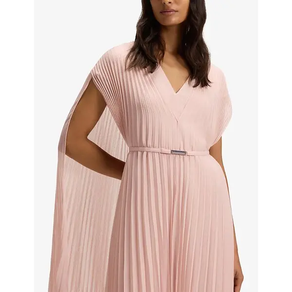 Boss Pleated Belted Woven Midi Dress - Open Purple