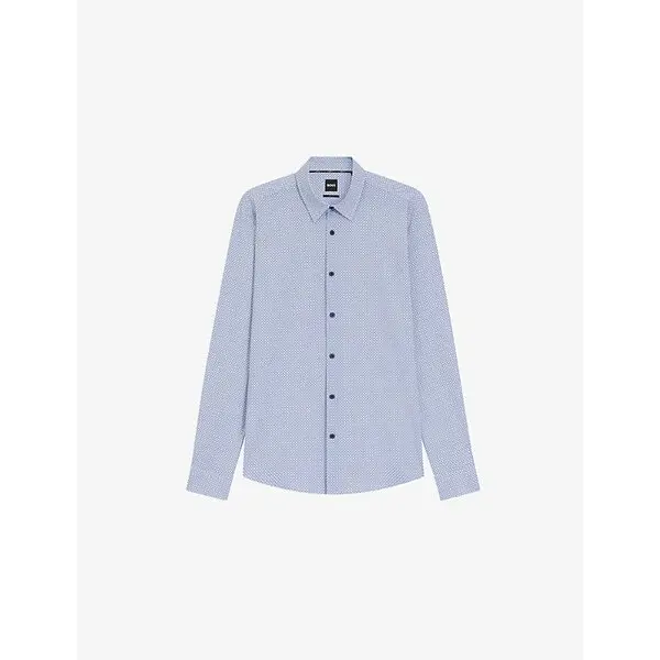 BOSS Printed Slim-fit Woven Shirt - Light/pastel Blue