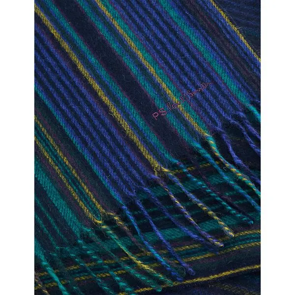 Paul Smith Striped Fringed Wool Scarf - Navy