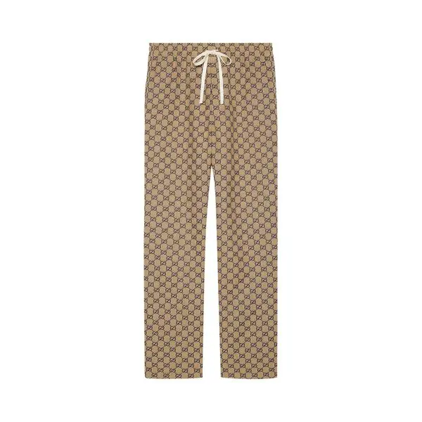 Gucci Gg Canvas Pant With Leather Interlocking G