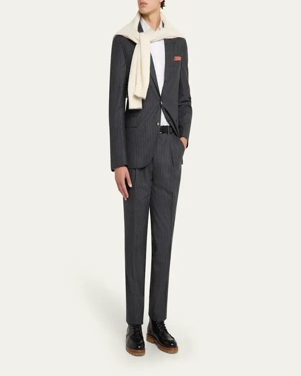 Brunello Cucinelli Virgin Wool Chalk Stripe Notch Lapel Sport Coat