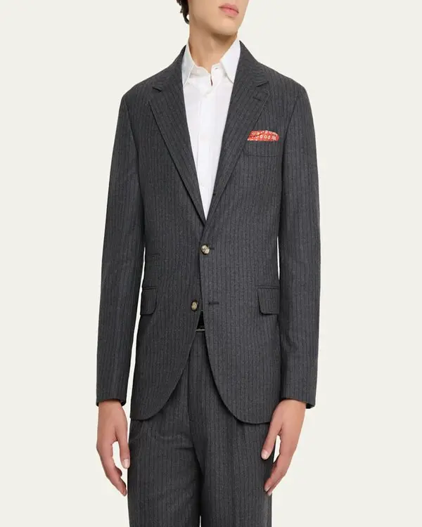 Brunello Cucinelli Virgin Wool Chalk Stripe Notch Lapel Sport Coat