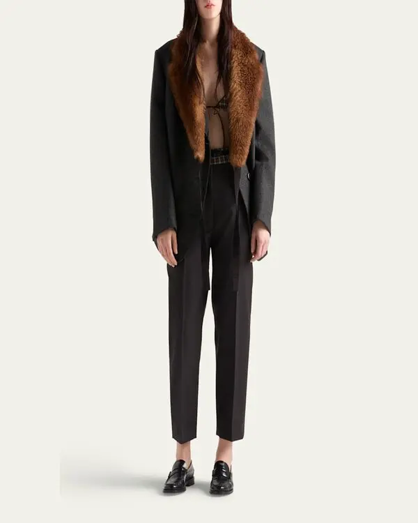 Prada Cropped Wool Check Tailored Trousers