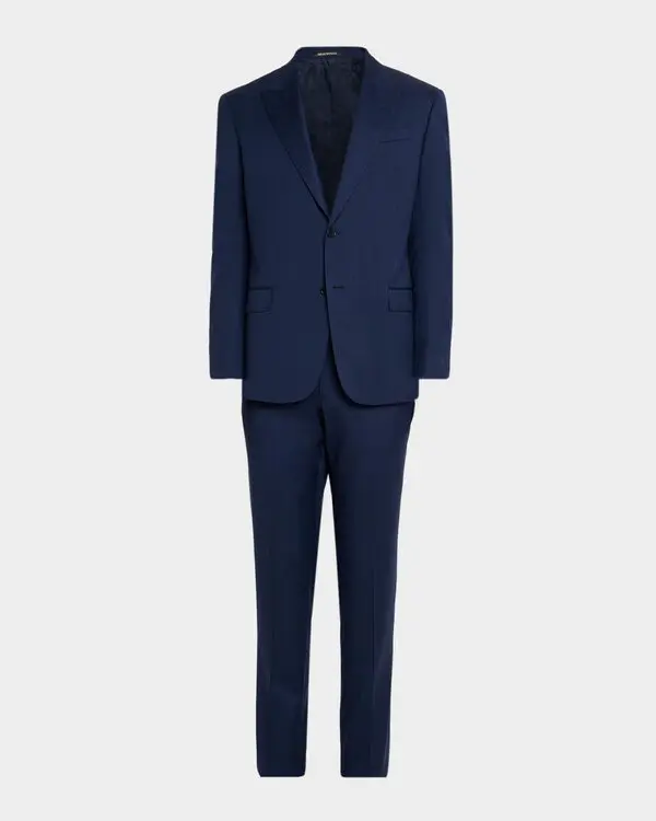 Emporio Armani 130s Wool Micro-herringbone Peak Lapel G Line Suit - Solid Blue Navy