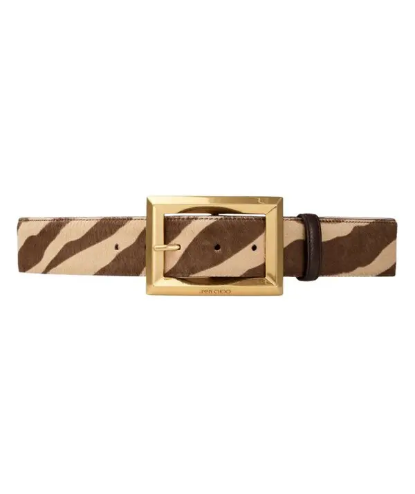 JIMMY CHOO Arlie Zebra Printed Pony Belt - Neutral