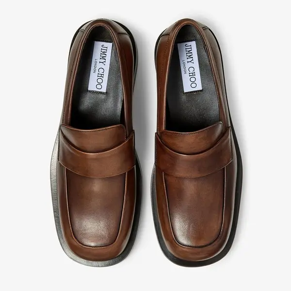 JIMMY CHOO Burnished Leather Loafers