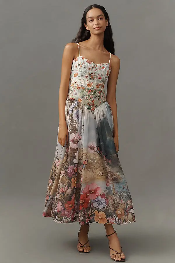 the muse basque-waist midi dress By Anthropologie 34.0 Waist Anthropologie The Muse Basque-Waist Midi