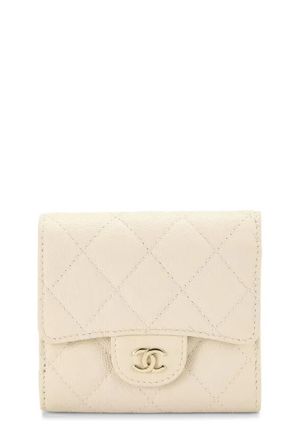 Chanel Caviar Classic Flap Compact Wallet - Cream