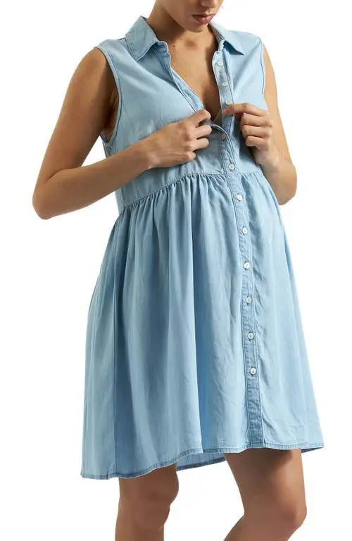 RIPE MATERNITY Sleeveless Chambray Shirt Dress - Clean Fade
