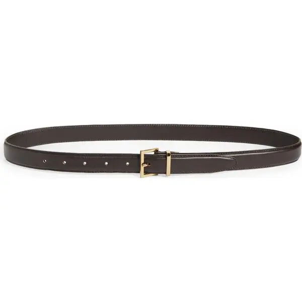 FRAME Square Buckle Leather Belt - Dark Brown