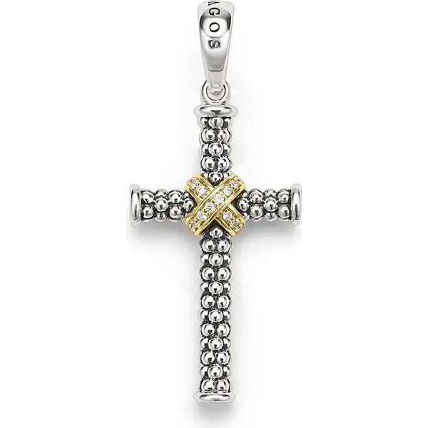 Lagos Small Anthem Diamond Cross Pendant - Silver