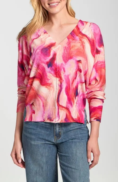 APNY Berry Marble Print Stretch-knit Sweater