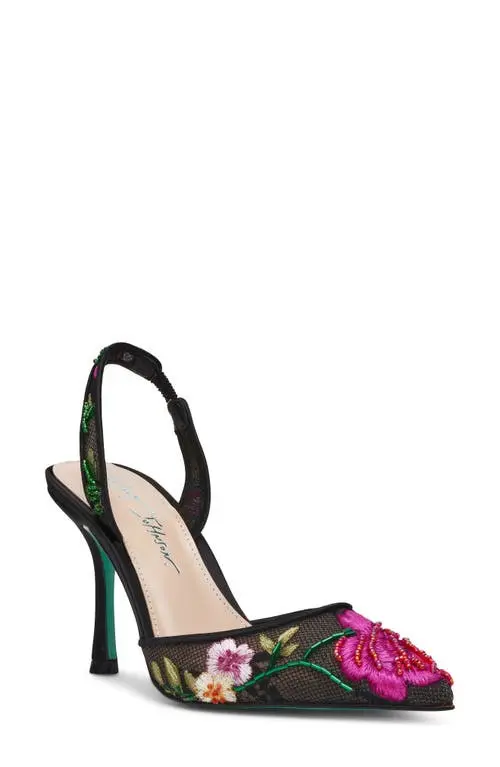 Betsey Johnson April Pointed Toe Slingback Pumps - Black Multi Floral